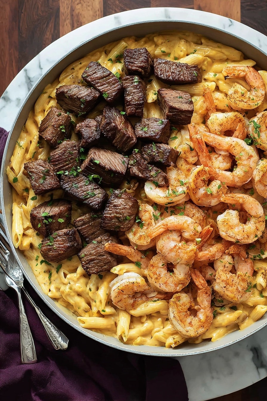 Blackened Steak and Shrimp Alfredo: Bold & Creamy Seafood Delight